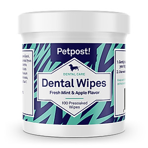 Petpost | Dental Wipes for Dogs - Bad Breath and Tooth Buildup Remover - Presoaked Pads in Natural Tooth Cleaning Solution 100 ct.