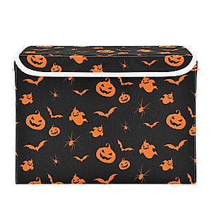 Ruhho Halloweens-pattern-orange-black Fabric Decorative Storage Box Cube with Lids and Handle, Collapsible Storage Boxes for Home Bedroom Closet Office.