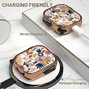 Maxjoy for Airpods Case Cover with Lock, Flower Airpod Case Lock Hard Protective Cute iPod Case for Women Men with Keychain Clip for AirPod 2nd 1st Generation Charging Case 2&1, Floral