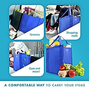 Simply Green Solutions - Reusable Grocery Bags, Wide Tote Bags with 20-Inch Reinforced Handle, Shopping Bags for Groceries, Reusable Gift Bags with Handles, 13 x 15 x 10, Pack of 10, Royal Blue