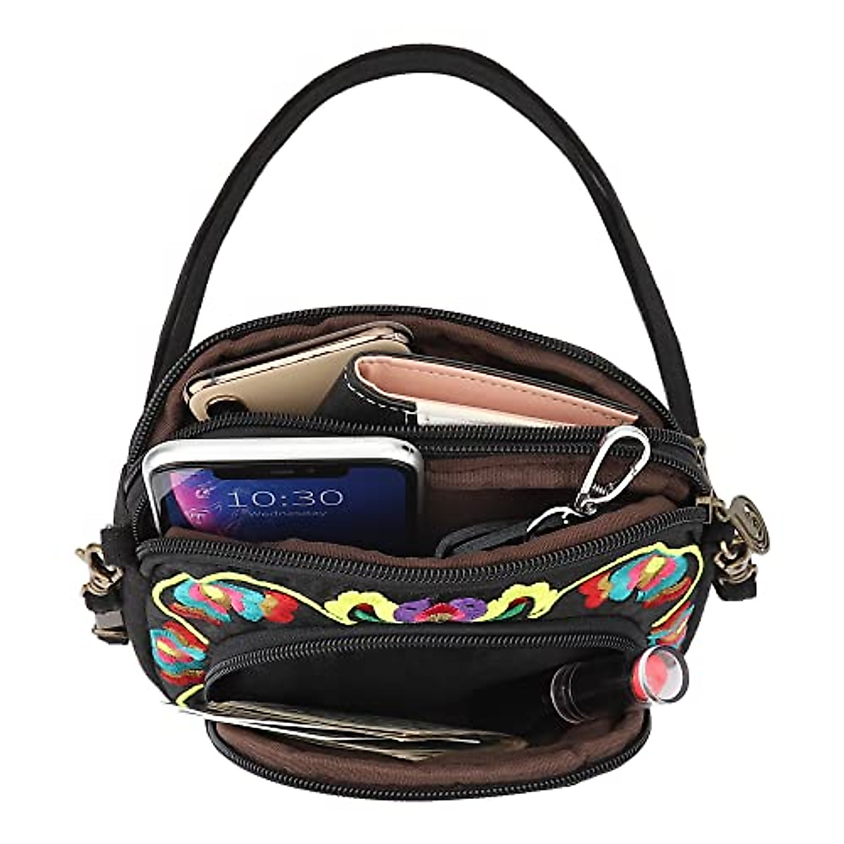 SILKAREA Embroidered 3 zip Small Crossbody Bag Cell Phone Purse Shoulder Wallet Handbags Wristlet Clutch Bag for Women (Yellow)