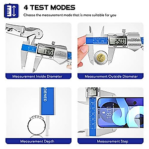 Digital Calliper, 150 mm Stainless Steel Measuring Gauge Measuring Tools Splashproof Dustproof with Replacement Battery and Large Display for Household and Industry