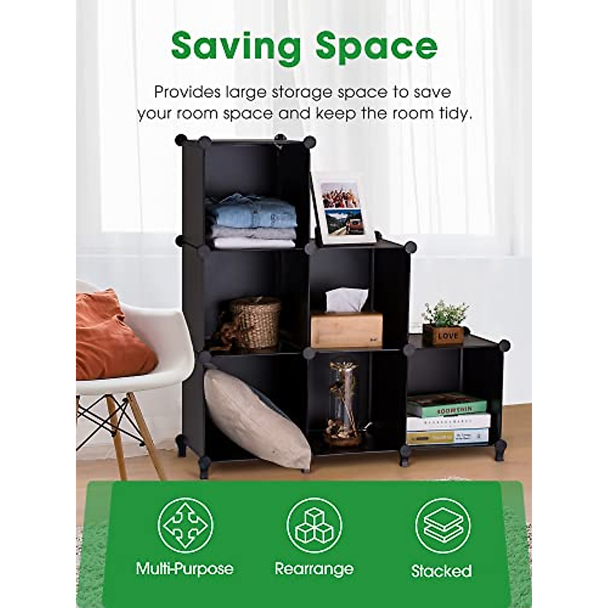 Puroma Closet Organizer 6 Cube Storage Organizer, Clothes with Mallet DIY Organizers and Storage, Portable Shelves Cabinet for Home, Office, Bedroom