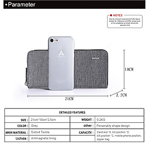 WOOLALA Mens Wallet Waterproof Canvas Zipper Arrounded Large Capacity Accordion Folded Cash Cards Phone Holder Long Wallet