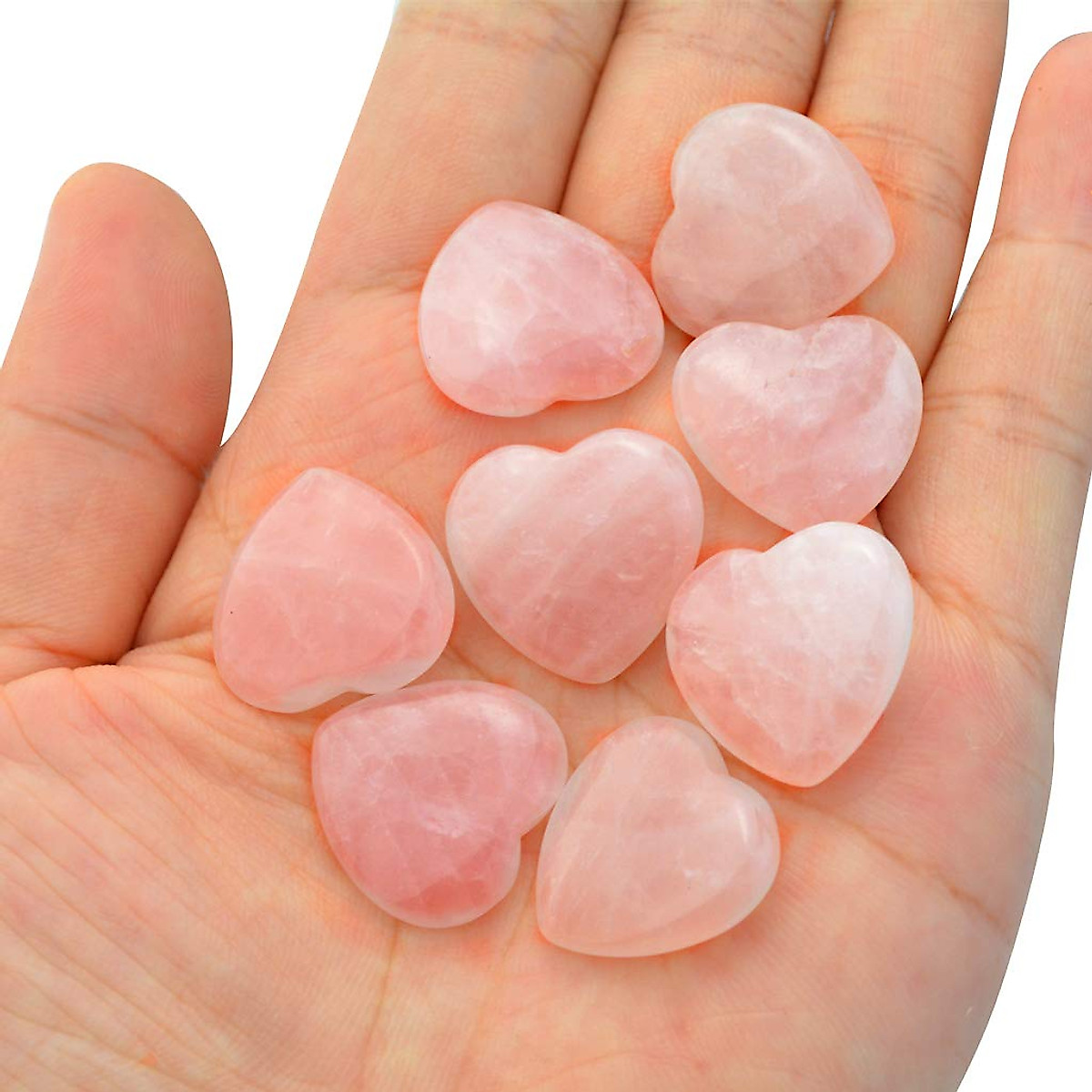 Marrywindix 15 Packs 0.8 Inches Healing Crystal Natural Rose Stone Heart Love Carved Palm Worry Stone Chakra Reiki Balancing