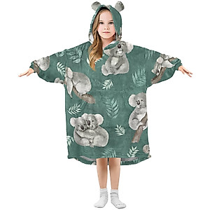 GOODOLD Cartoon Koala Wearable Blanket Hoodie for Kids Oversized Sherpa Hooded Blanket Cozy Warm Gift
