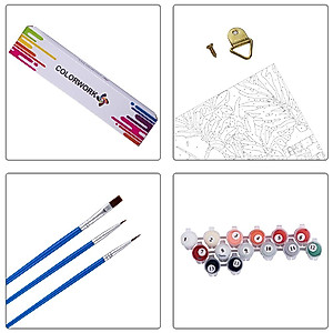 COLORWORK DIY Paint by Numbers, Canvas Oil Painting Kit for Kids & Adults, 12" W x 16" L Drawing Paintwork with Paintbrushes, Full Moon 4 PCS Set