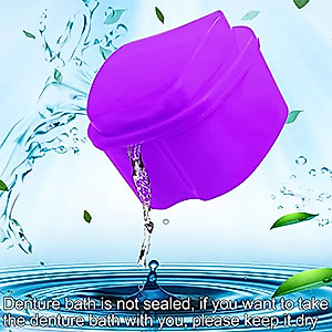 Colorful Denture Bath Case with Brush, Denture Cup Soaking Holder False Teeth Container Mouth Guard Storage Case Cleaning with Lid Waterproof - Purple