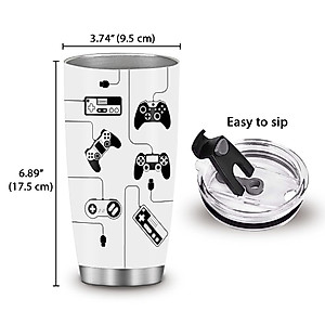 WIRESTER 20 OZ Stainless Steel Tumbler With Lid, Double Wall Vacuum Insulated Tumbler, Coffee Travel Mug Cup for Hot Cold Drinks - Black Game Controllers