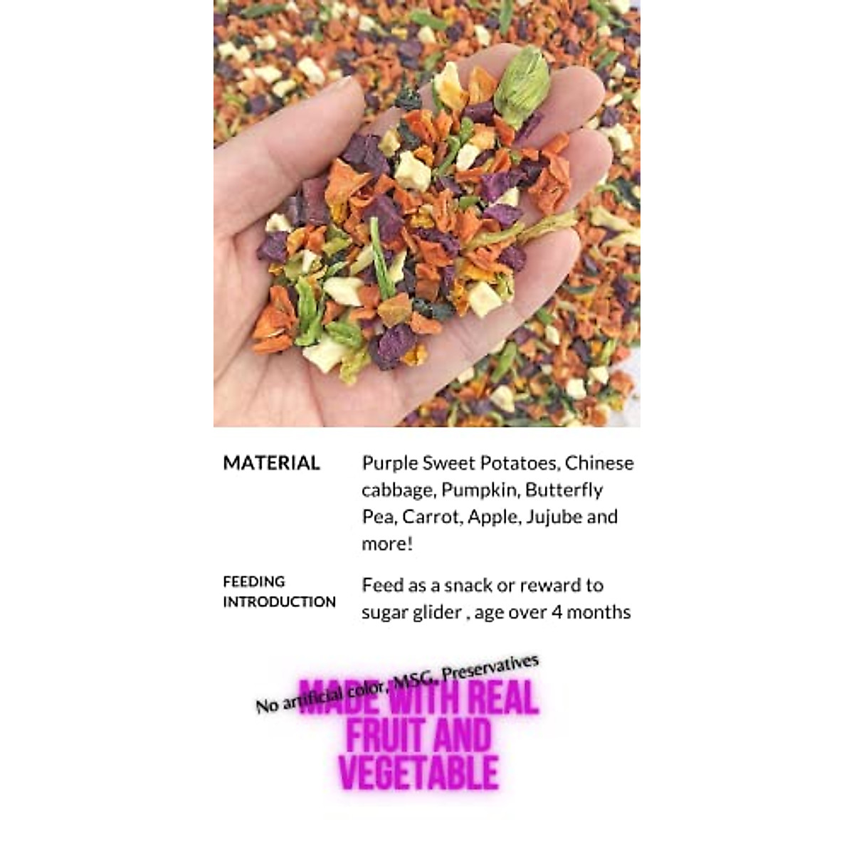 PETIVORE Premium Mixed Dried Fruit & Vegetable for Small Exotic Pet - Made with Fruits - Sugar Glider, Hamster, Squirrel, Chinchillas, Marmoset Treats, Snacks and Food (100g)