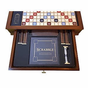 WS Game Company Scrabble Trophy Luxury Edition with Rotating Wooden Game Board