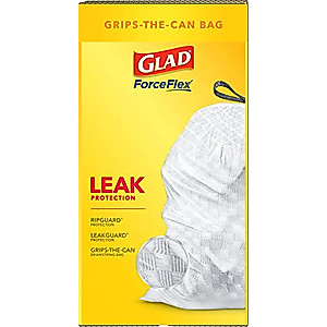GLAD ForceFlex Tall Drawstring Trash Bags, 13 Gallon White Trash Bags for Tall Kitchen Trash Can, Unscented Leak Protection Bags, 120 Count - Packaging May Vary