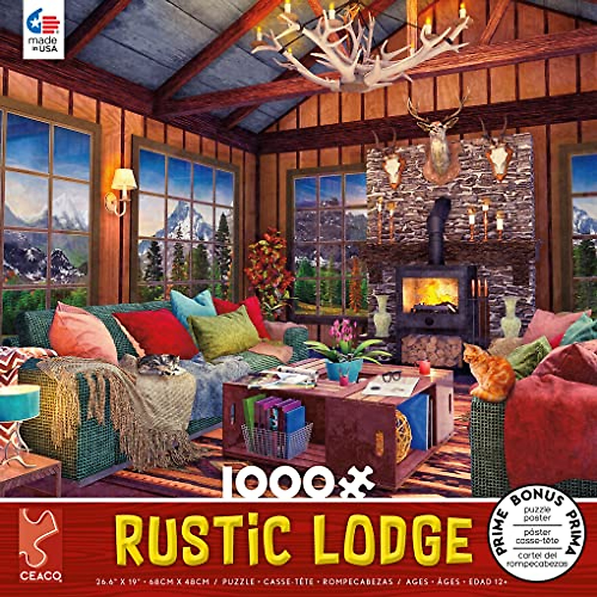 Ceaco - Rustic Lodge - Cozy Fire - 1000 Piece Jigsaw Puzzle, 27 x 20