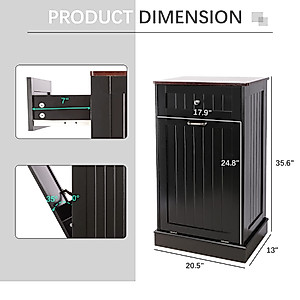 TOLEAD Tilt Out Trash Cabinet,Antique-Style Beadboard Kitchen Island with Solid Wood Tabletop & Drawer, Pet Proof Trash Can, Wood Laundry Cabinet (Single Black)