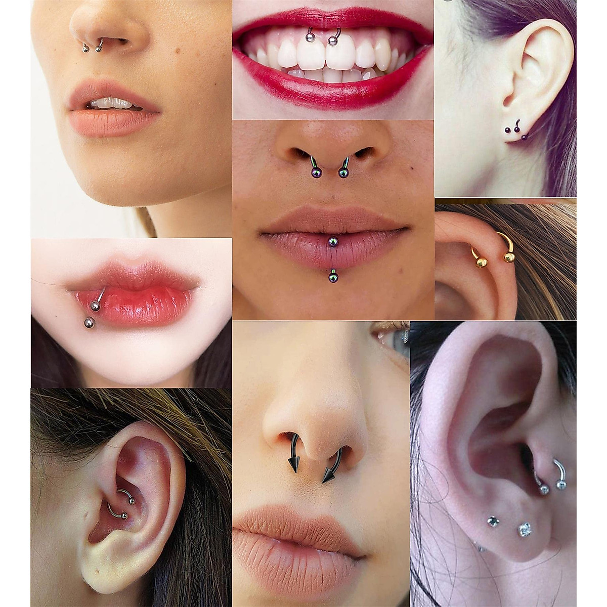 16G Horseshoe Septum Nose Nostril Ring Hoop, 7 Pairs Circular Curved Barbell Externally Threaded, 14K Gold Plated Surgical Steel Small Body Piercing Jewelry Set for Lip Daith Tragus Helix Cartilage Rook Multiple Piercing Smiley ( Ball, 6MM - 14MM)