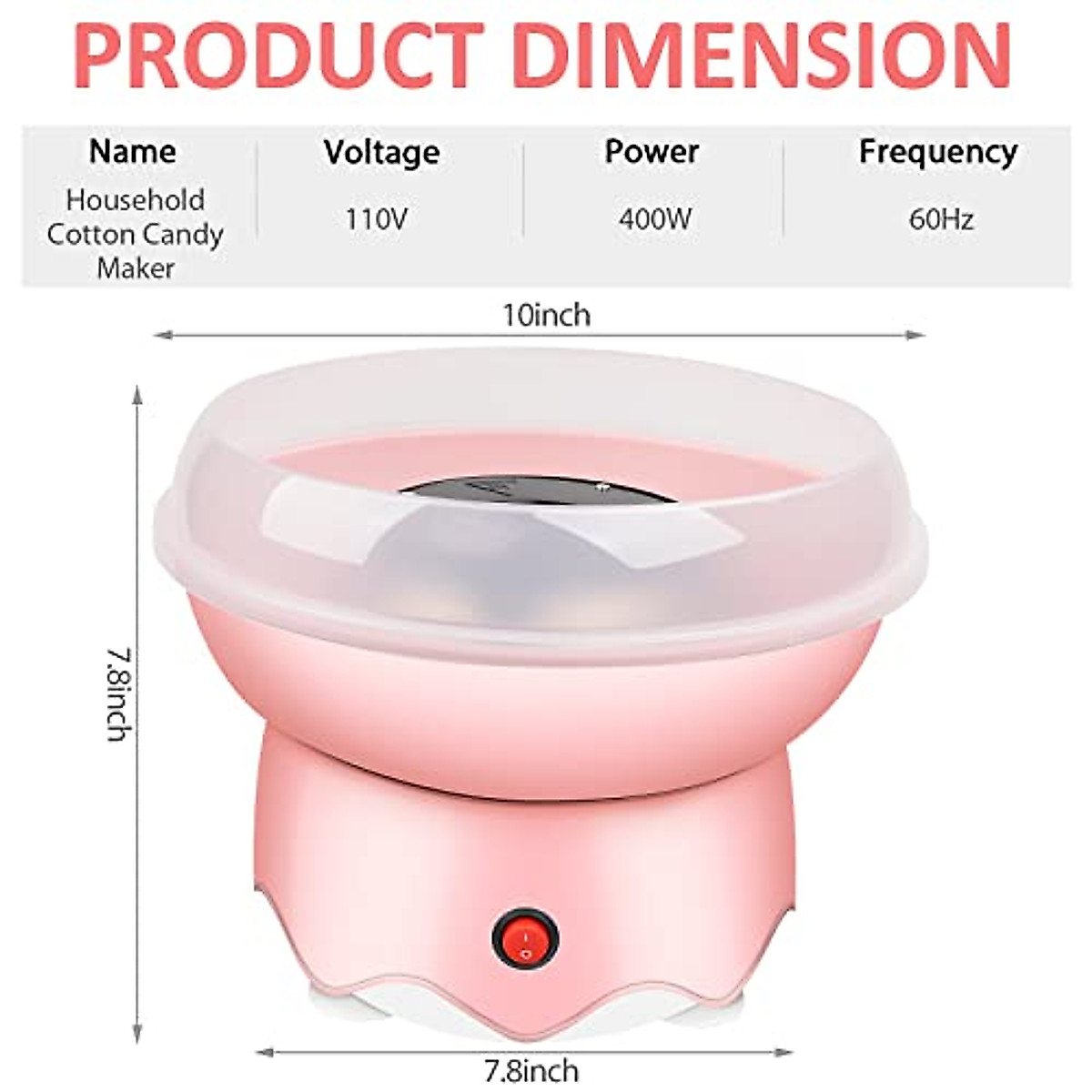 Cotton Candy Machine for Kids,Candy Floss Maker,Portable Cotton Candy Maker,DIY Marshmallow Machine with Large Splash-Proof Plate for Home Birthday Family Party Cinema (Pink)