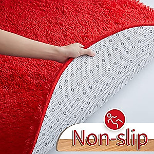 GKLUCKIN Fluffy Round Rugs, Cozy Soft 4ft Circle Red Rugs for Kids Room Cute Furry Circular Rugs Fuzzy Comfy Nursery Rugs Shaggy Plush Rugs for Boys Girls Room