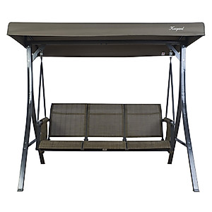 Kozyard Brenda 3-Seat Patio Swing Chair, Outdoor Porch Swing Glider with Adjustable Canopy, Side Pouches, Breathable Seat and Back, for Garden, Poolside, Backyard (Taupe)