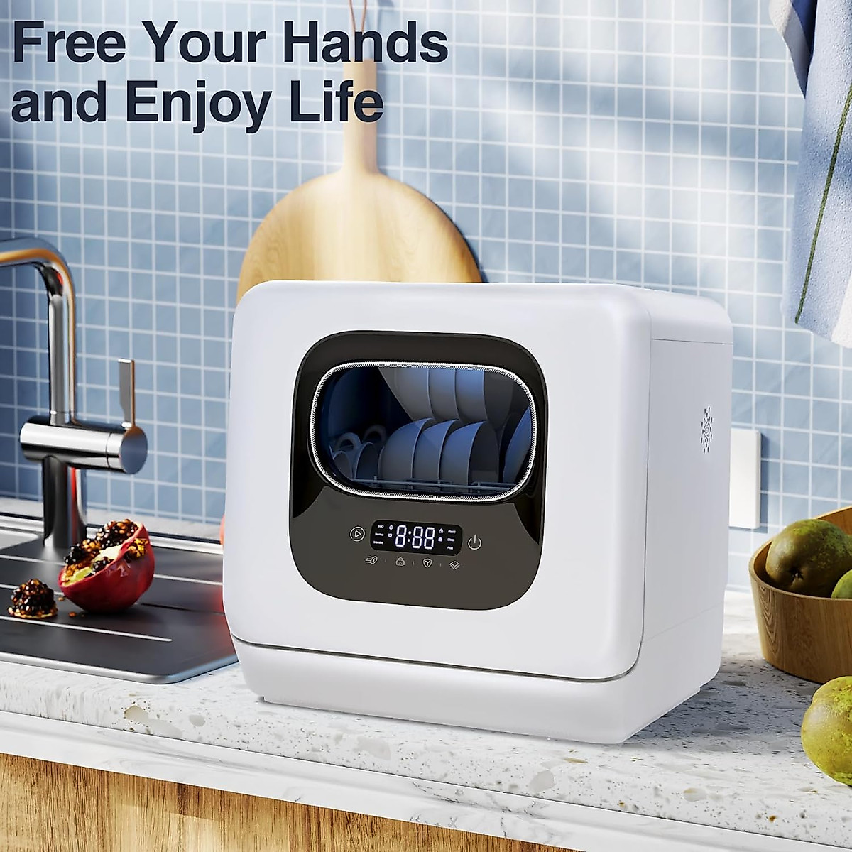 AGLUCKY Countertop Dishwasher, Portable Dishwashers with 6 Programs, 24H Timing, Air-Drying, 360° Deep Cleaning, Mini Dishwashers for Apartments, Dorms & Kitchenettes