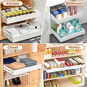 Pull Out Cabinet Organizer Pull Out Drawers for Cabinets with 4pcs Divider Racks, 12.8"-20.5" W and 16.5" D Adjustable Heavy Duty Cabinet Pull Out Shelves Kitchen Cabinets Slide Out Drawers