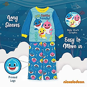 Nickelodeon Boys' Paw Patrol | Baby Shark 2-Piece Loose-fit Pajama Set, Soft & Cute for Kids, Fin-Tastic 2, 4T