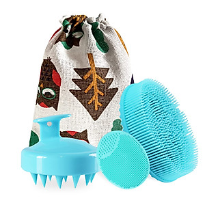 Shampoo Brush Bath Brush Kit Including Hair Scalp Massager Brush,Silicone Shower & Bath Brush Gentle Scrub Skin Exfoliation,Pore Cleaning Pad for Men Women Kids(Green)