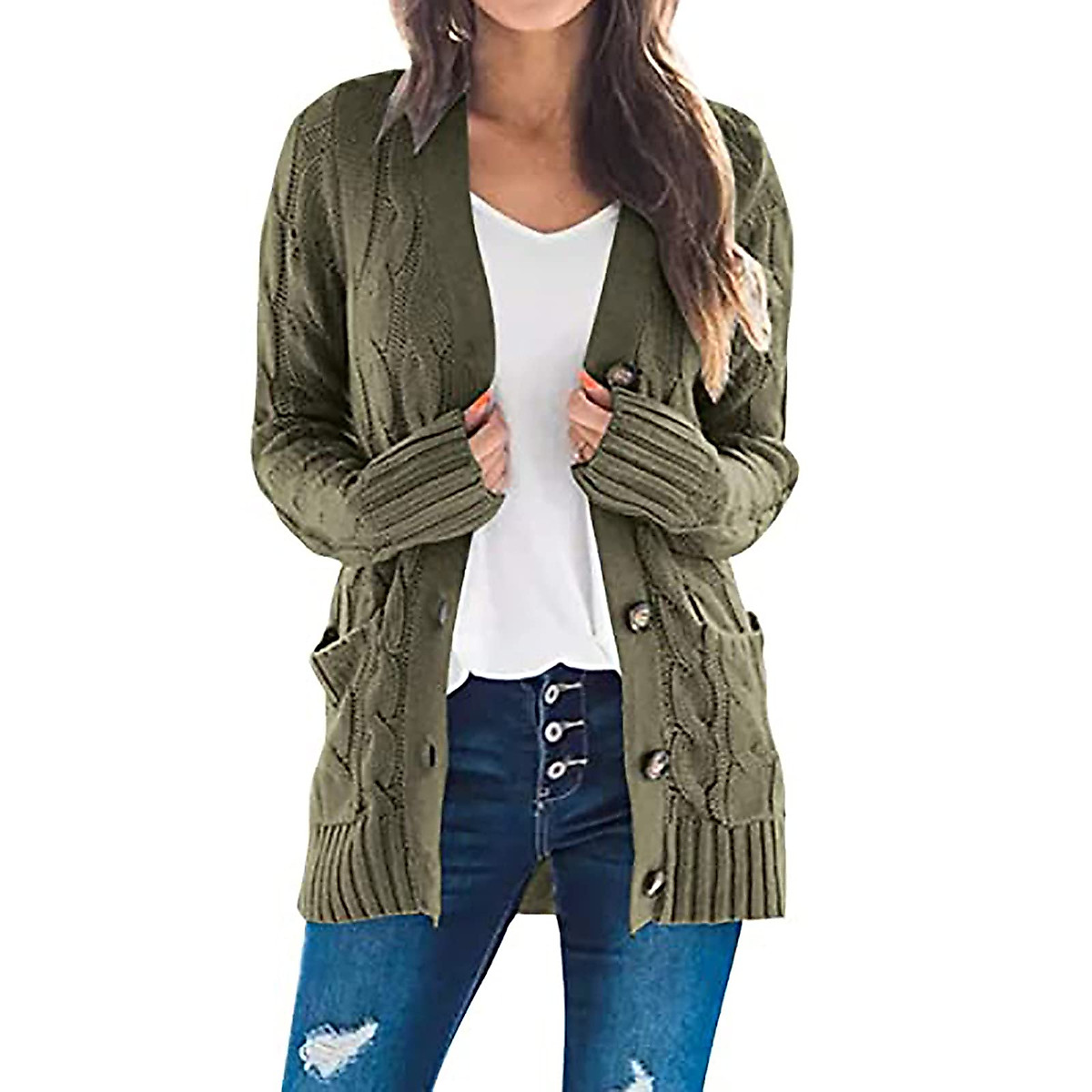 Prime Wardrobe Cardigan Sweater for Women Oversized Fall Winter Button Down Sweater Tops Fashion Long Sleeve Outwear with Pockets Deal of The Day Prime Today