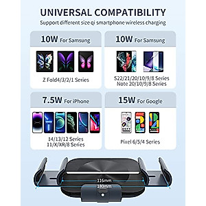 MAKAQI Wireless Car Charger for Z Fold 4/3/2, Dual Coil Cup Holder Phone Mount, Wireless Car Charger for Tesla, Auto Clamping Fast Charging for iPhone14/13/12/11/X/8