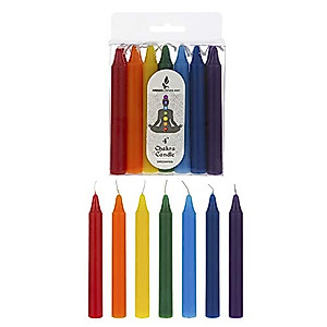 Mega Candles 14 pcs Unscented Chakra Straight Taper Candle, Hand Poured Premium Wax Candles 4 Inch x 1/2 Inch, 100% Cotton Wick, Promotes Positive Energy, Aids Meditation, Relaxation & More