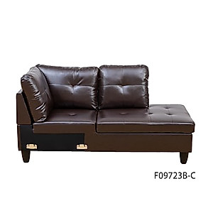 Evedy Faux Leather Sofas & Couches,Modern L-Shaped Modular Couch Upholstered 6 Seaters Sectional Sofa Couch W/Storage Ottoman, Living Room Furniture Set for Small Apartment-Brown