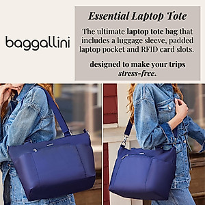 Baggallini Essential Laptop Tote - Work Tote Bag with Laptop Sleeve - Lightweight Travel Crossbody Shoulder Bag for Women, Black