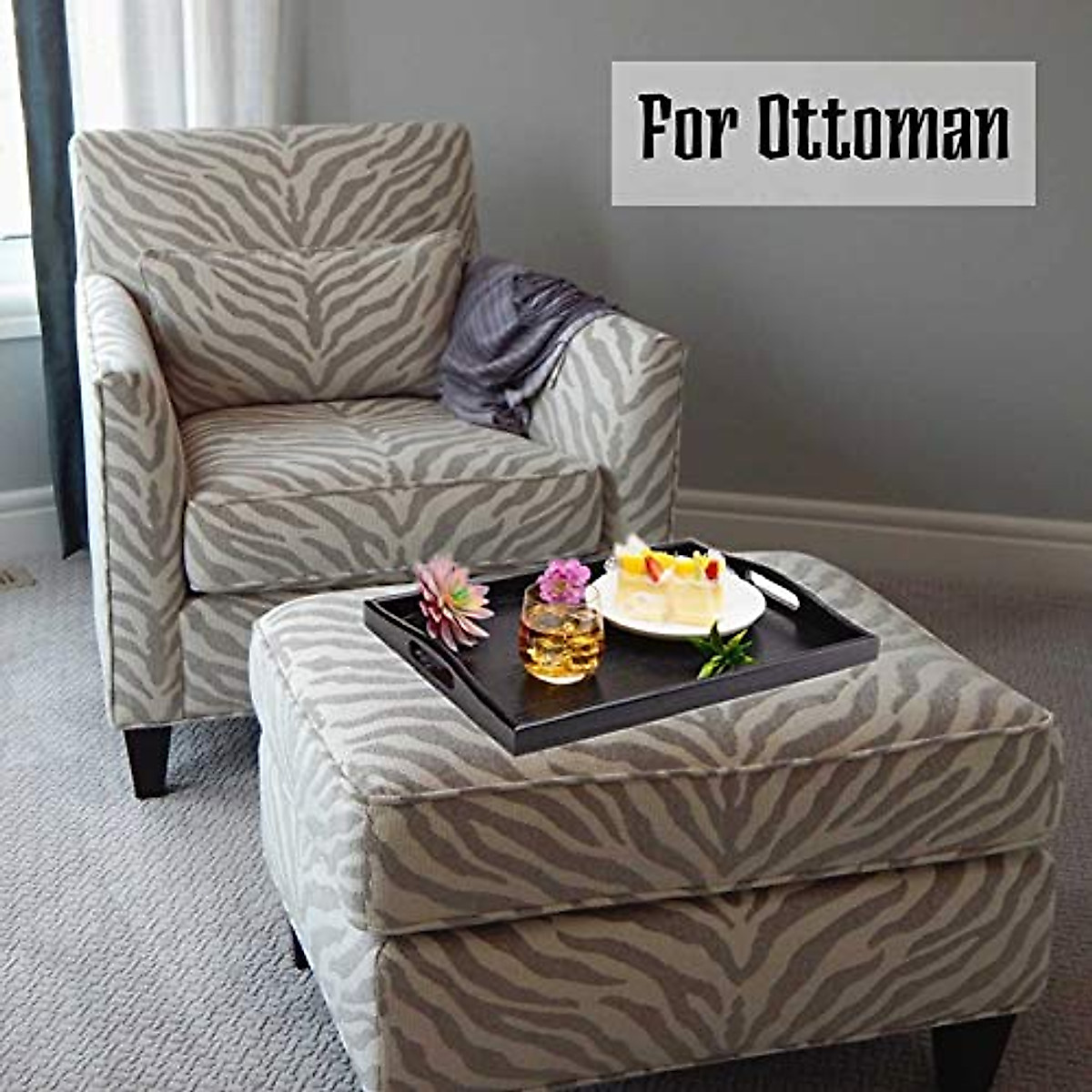 Large Trays Serving Trays Serving Tray with Handles Trays for Eating Breakfast Food Trays Serving Tray Restaurant Ottomans Wooden Black (Large)