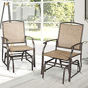 Giantex Outdoor Glider Chair W/Sturdy Metal Frame & Breathable Mesh Fabric, Porch Lounge Swing Rocking Chairs Set of 2 for Lawn, Garden, Porch, Backyard, Poolside, Patio Gliders for Outside