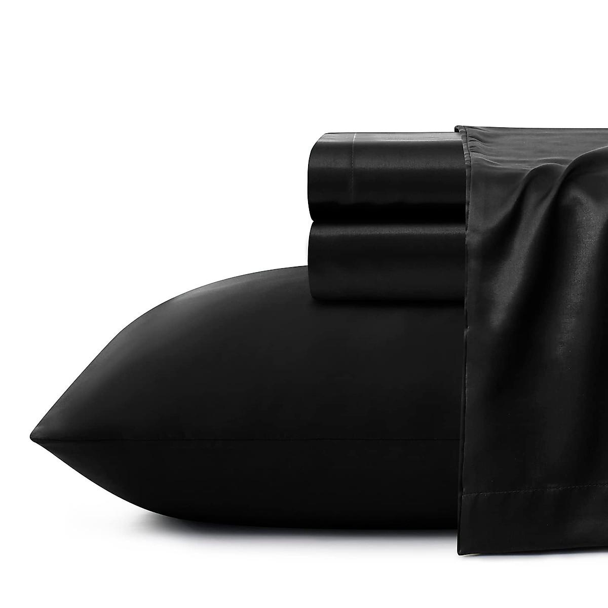 VACVELT 4pcs Extra Deep Pocket Satin Sheets Queen Size Bed Set, Black Satin Sheet Set Fit 18-24 Inch Deep Pocket Mattress, Silky & Luxury Satin Bedding Set Soft & Ultra Deep Fitted Sheet Set