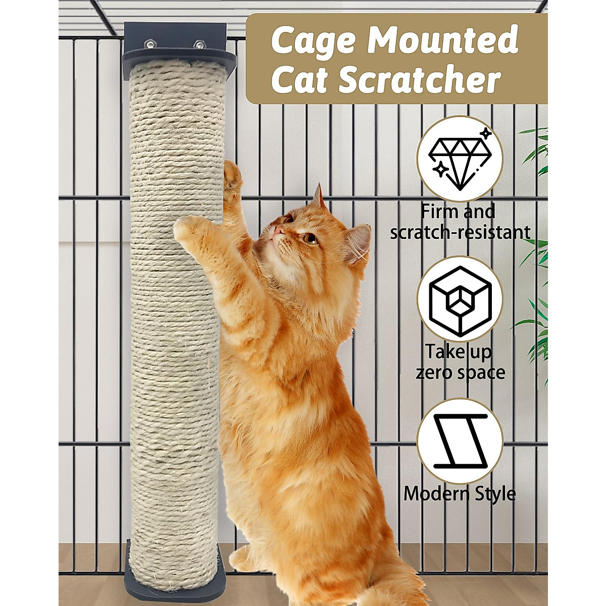 VCEPJH 2 Pcs Cat Scratching Post for Crate Cage Mounted Cat Scratcher Natural Sisal Scratch for Scratching and Climbing Furniture 15x2.7inches (White)