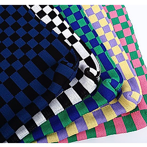 Knit Shoulder Bag for Women Extra Large Plaid Hobo Bag Chic Checkboard Satchel Tote Bag for Work School 2022, Black/Navy