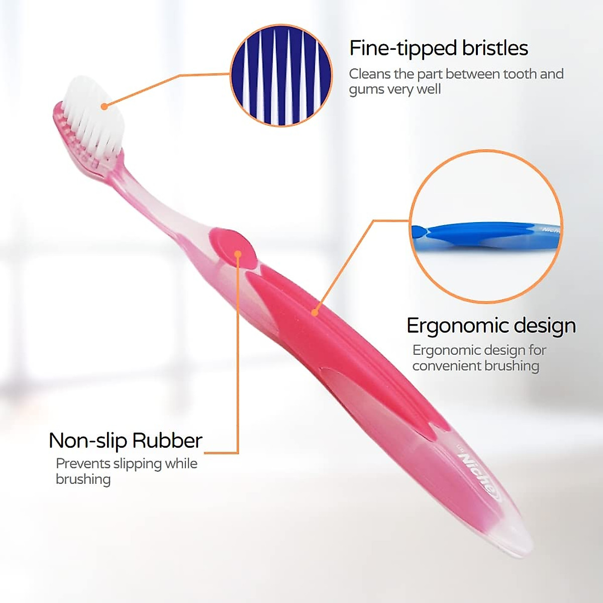 Niche Compact Head Kids Toothbrush and Children Toothbrush with Soft Bristles, For Sensitive Gums, Tapered,4 colors (6 Packs)