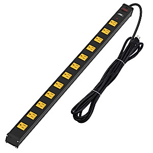 CRST Heavy Duty Surge Protector Power Strip Wide Spaced 12-Outlet 15 Feet Long Extension Cord with Mounting Brackets 15A Circuit Breaker 1800 Joules…