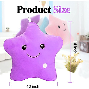 KAHEAUM Twinkle Twinkle Little Star Pillow,Cute Plush Pillows for Kids Pillows Decorative LED Light Up Night Toy and Glow Pillow Gifts,Girls Stuffed Animal Shaped Throw Pillows Doll,Purple