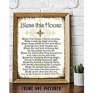 "Bless This House, O Lord, We Pray- Distressed Parchment Print- 8 x 10" Wall Art- Ready to Frame. Traditional Script Design-Home Décor- Kitchen Décor- Christian Gifts. Inspirational Prayer For All.