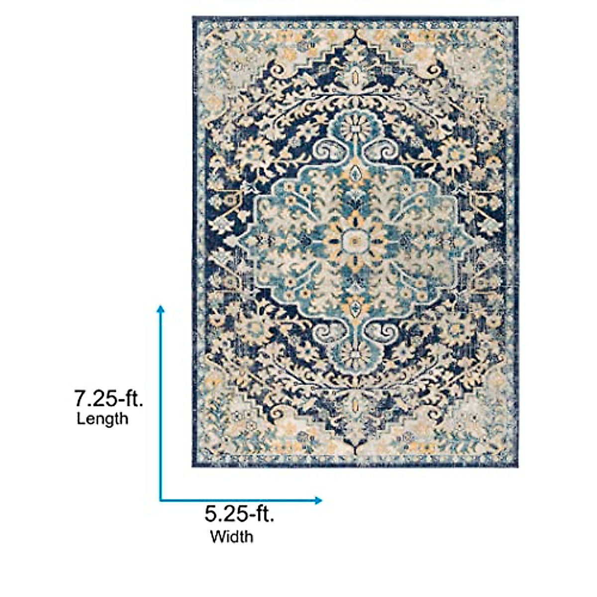 Livabliss Odelia Vintage Bohemian Area Rug,5'3" x 7'3",Navy/Sky Blue