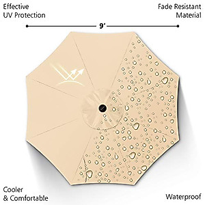 Funsite 9ft Patio Umbrella with Solar Lights, Outdoor Umbrella with 24 LED Solar Umbrella Lights, Solar Patio Umbrella with Push Botton Tilt & Crank Ideal for Garden, Deck, Backyard & Pool, Brown