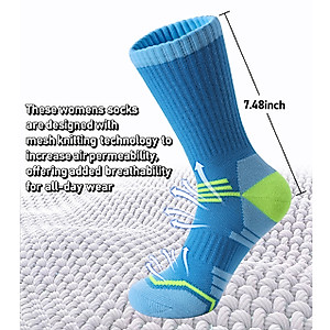 FNOVCO Women's Hiking Walking Running Crew Socks Thick Cushioned Athletic Compression Socks 5 Pairs (Multicolor 02, 8-10)