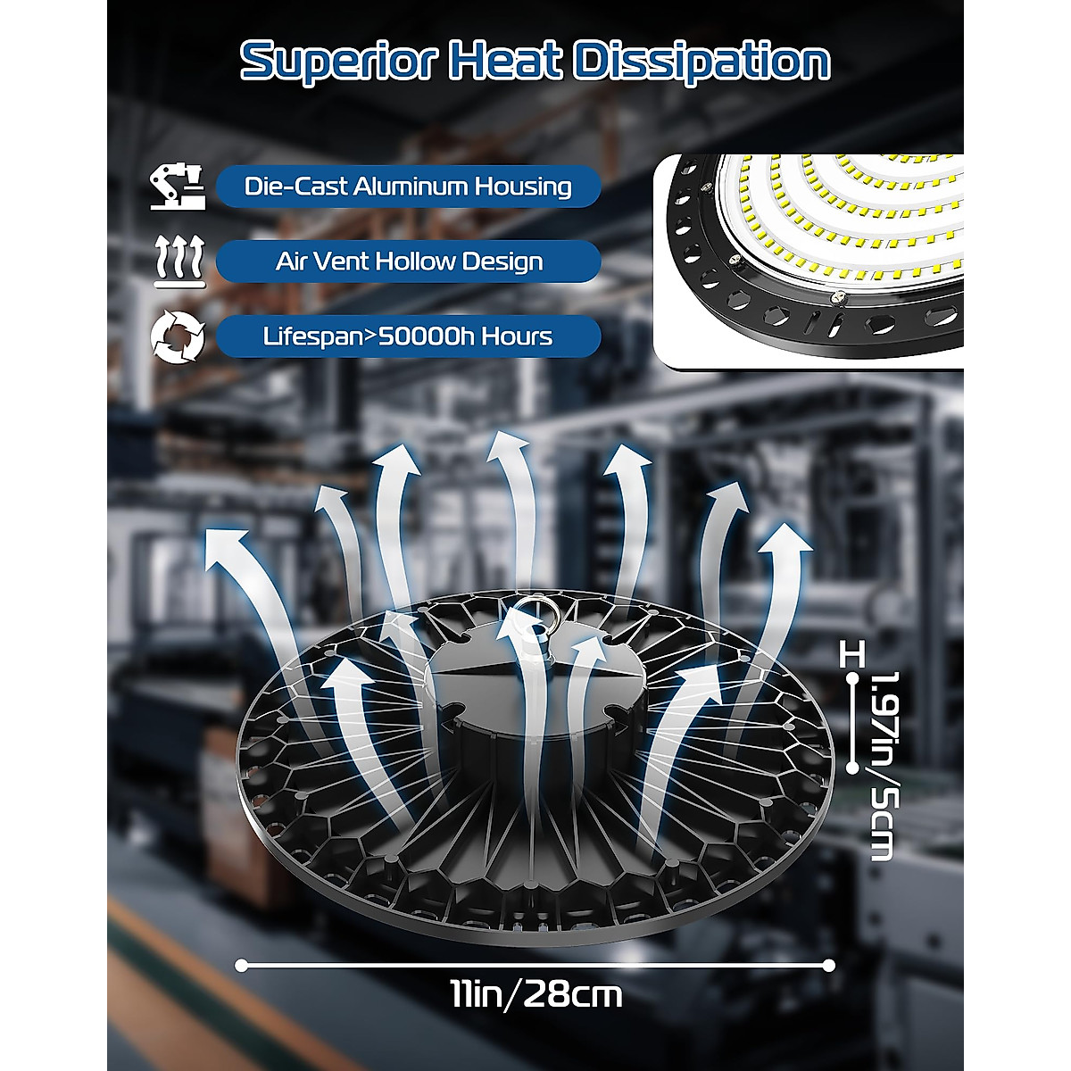 XINGHUANLIT UFO LED High Bay Light 200W 10 Pack, 28000LM High Bay LED Shop Lights 6500K Daylight IP65 Waterproof Commercial Bay Lighting with 6.56ft Plug, UFO Lights for Garage Warehouse Factory