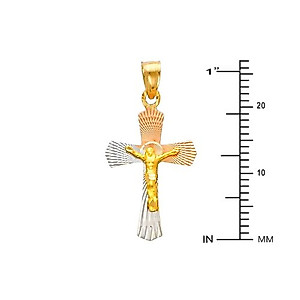 14k Tri Color Gold Religious Crucifix Jesus Cross Stamp Charm Pendant