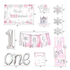Winter Onederland Birthday Decorations, Winter Onederland 1st Birthday Decorations for Girl, Winter Onederland First Birthday Decor, Snowflake Photo Banner Highchair Banner Balloon Garland Balloon Box
