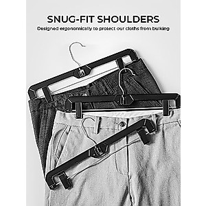 SMARTOR Pant Hangers & Skirt Hangers - Clips Hangers for Shorts, Shirts, Jeans, Dresses, Slacks, Coats, Clothes - Durable, Black Pant Hangers, Plastic Pant Hangers with Clips, Space Saving - 10 Pack