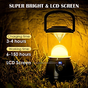 Sinvitron LED Camping Lantern Rechargeable, Up to 150H Play, 5 Light Mode, 5200mAh Power Bank, IPX5 Waterproof, Tent Lights Lantern Flashlight for Power Outages, Hurricane, Emergency, Home (Black)