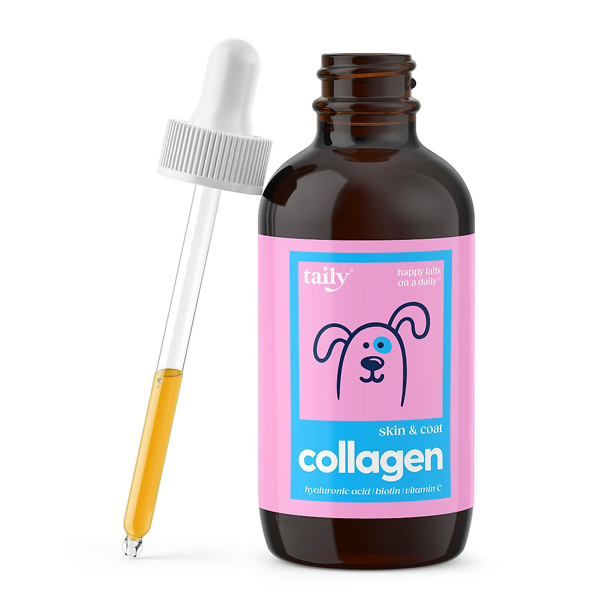 Skin and Coat Supplement for Dogs, Cats | Taily Liquid Collagen for Dogs | Itch Relief for Dogs with Allergies, with Grass Fed Collagen, Biotin, Vitamin C and Hyaluronic Acid | Made in USA