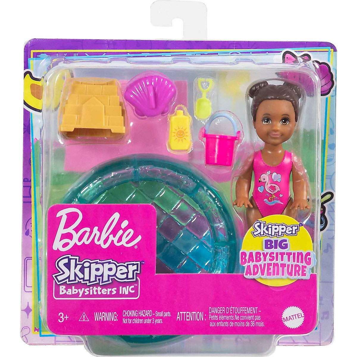 Barbie Skipper Babysitters Inc Small Doll & Accessories Playset with Brunette Doll, Swimming Pool & Water-Themed Pieces